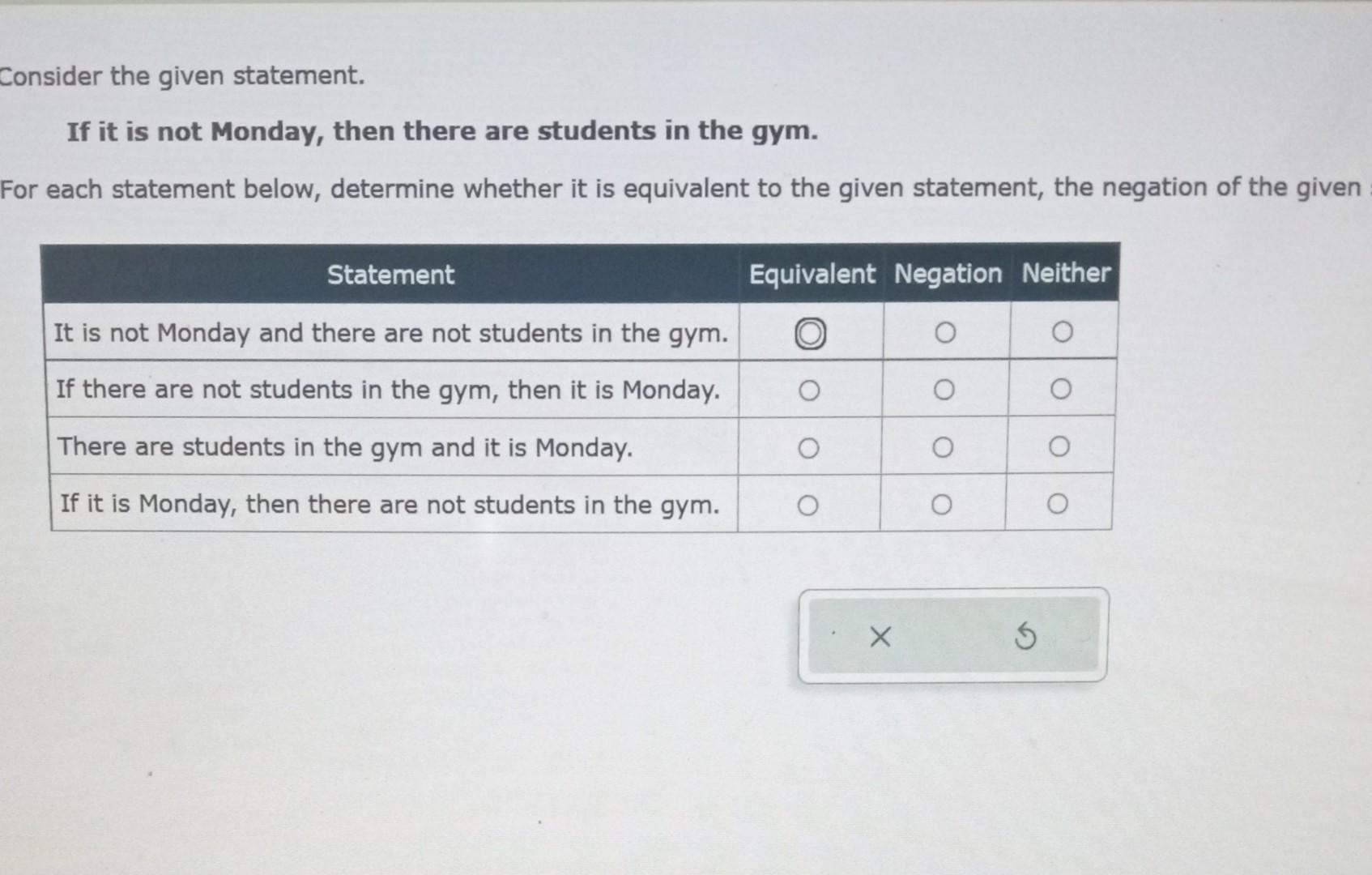Solved onsider the given statement. If it is not Monday, | Chegg.com Solved onsider the given statement. If it is not Monday, | Chegg.com