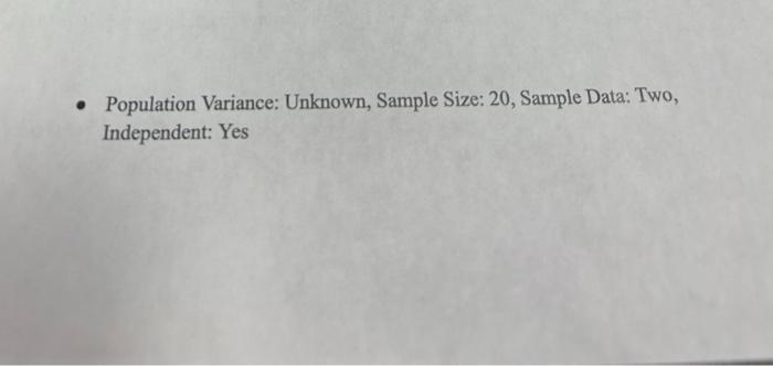 Population Variance: Unknown, Sample Size: 20, Sample | Chegg.com
