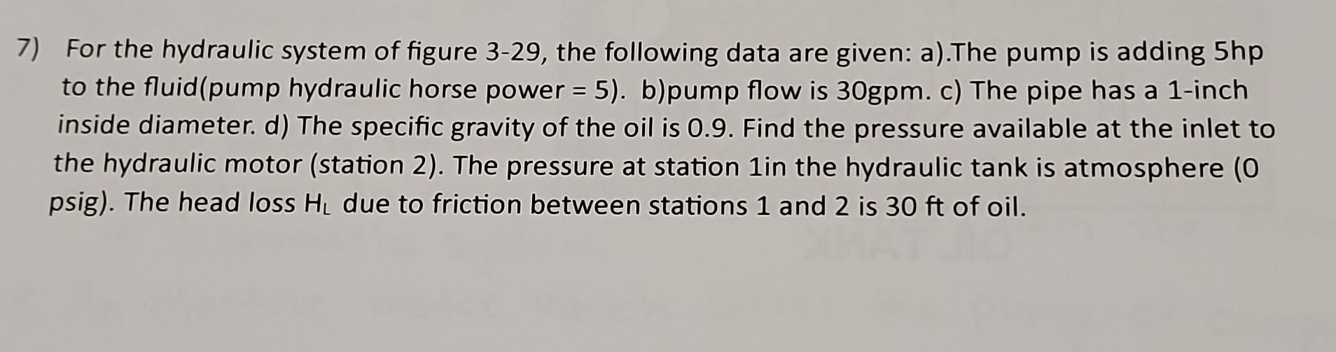 Solved For the hydraulic system of figure 3−29, the | Chegg.com