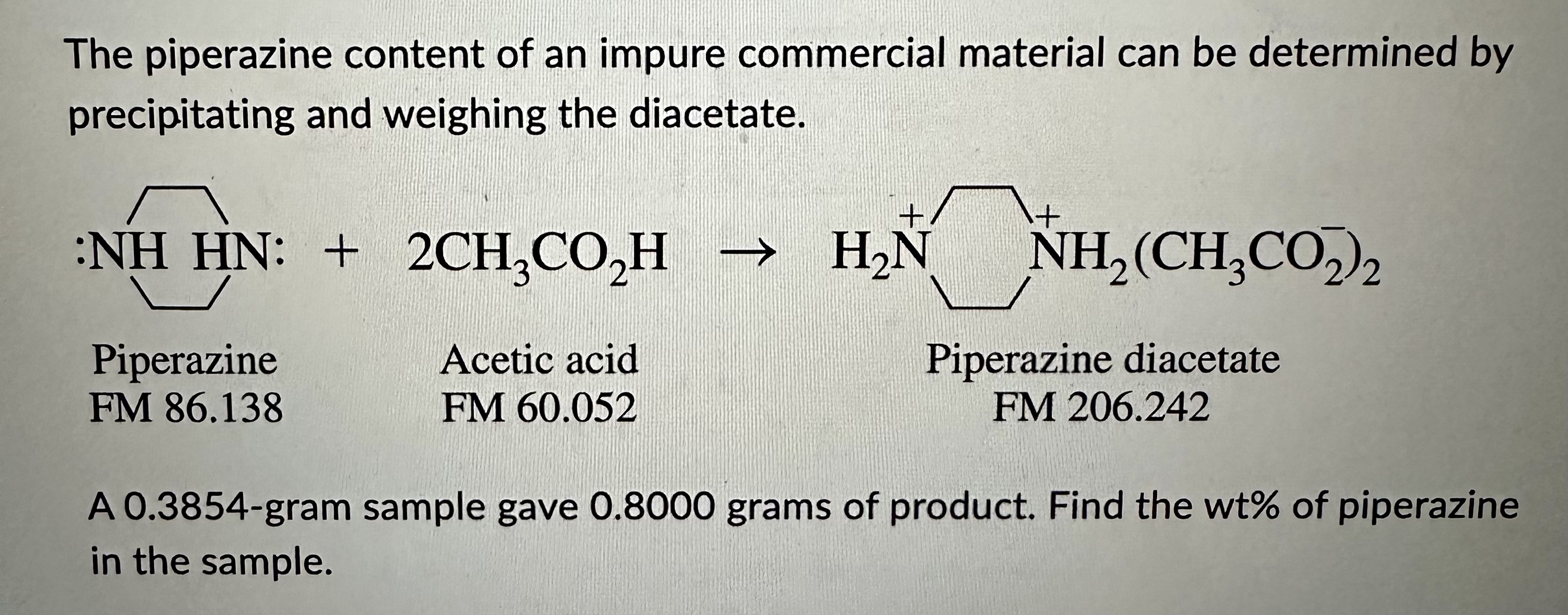 Solved The piperazine content of an impure commercial | Chegg.com