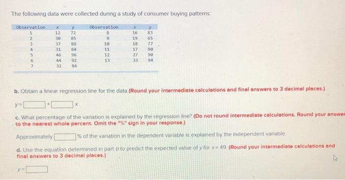 Solved The following data were collected during a study of | Chegg.com