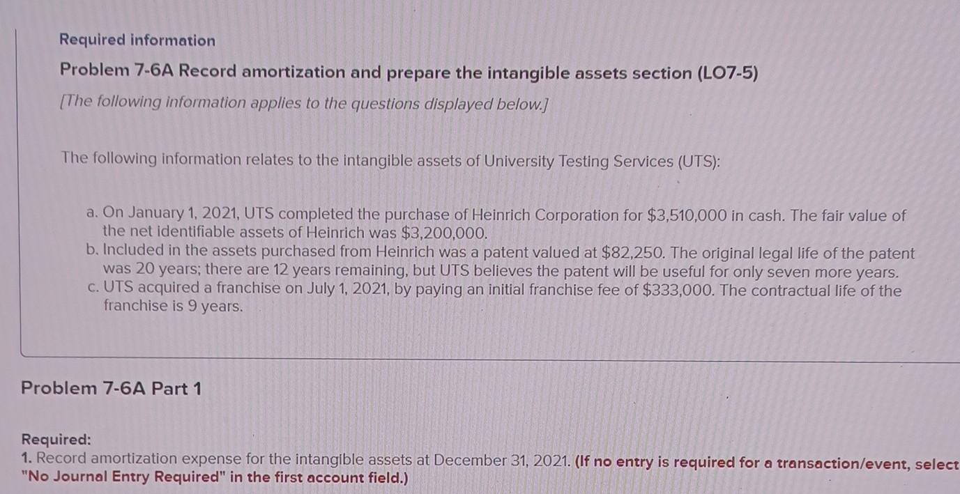 Solved Required information Problem 7-6A Record amortization | Chegg.com