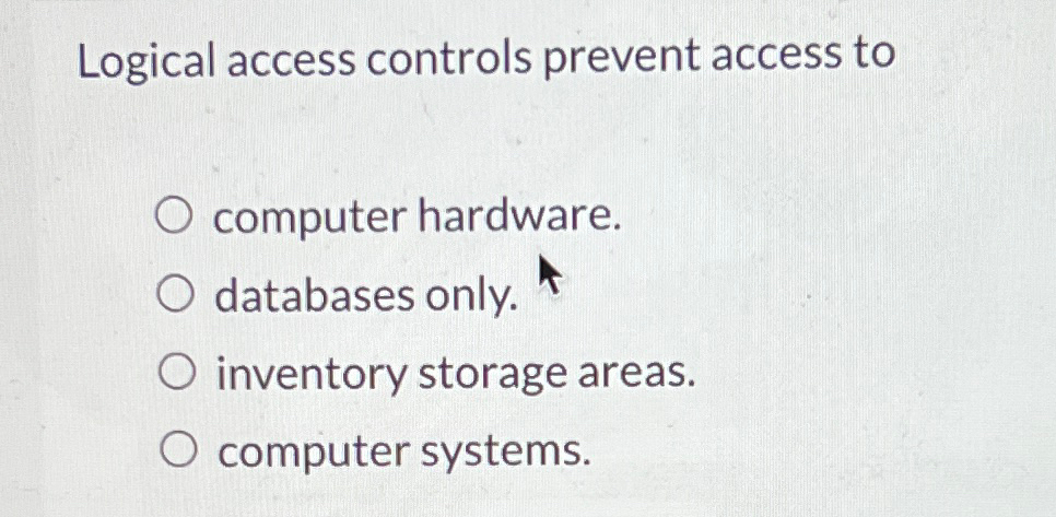 Solved Logical access controls prevent access tocomputer | Chegg.com
