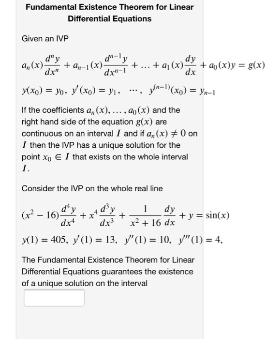 Solved Fundamental Existence Theorem for Linear Differential | Chegg.com