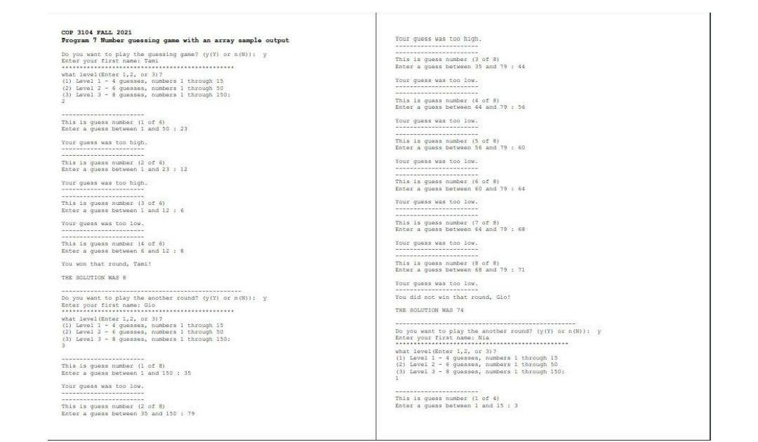 Solved COP 3104 FALL 2021 Program 7 Bamber guessing game | Chegg.com