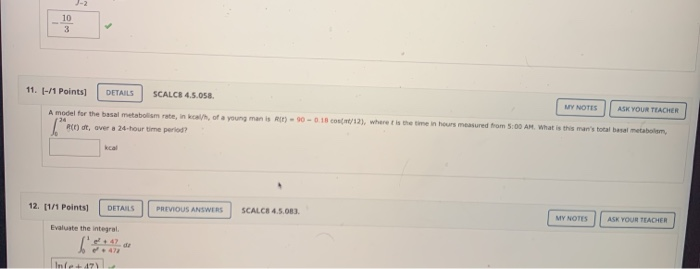Solved J-2 10 3 11. [-/1 Points) DETAILS SCALCE 4.5.058 MY | Chegg.com Solved J-2 10 3 11. [-/1 Points) DETAILS SCALCE 4.5.058 MY | Chegg.com