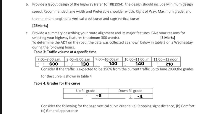 Solved b. Provide a layout design of the highway (refer to | Chegg.com