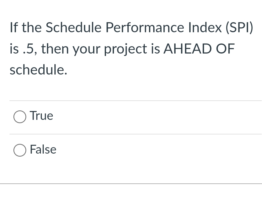 Solved If the Schedule Performance Index (SPI) ﻿is .5 , | Chegg.com