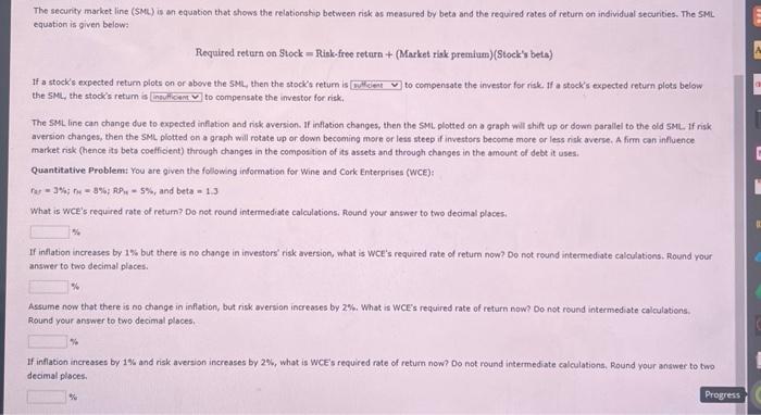 Solved The secunity market line (SML) is an equation that | Chegg.com