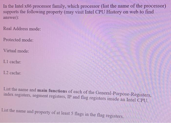 Solved In the Intel x86 processor family, which processor | Chegg.com