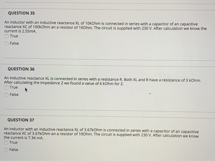 Solved QUESTION 35 An inductor with an inductive reactance | Chegg.com