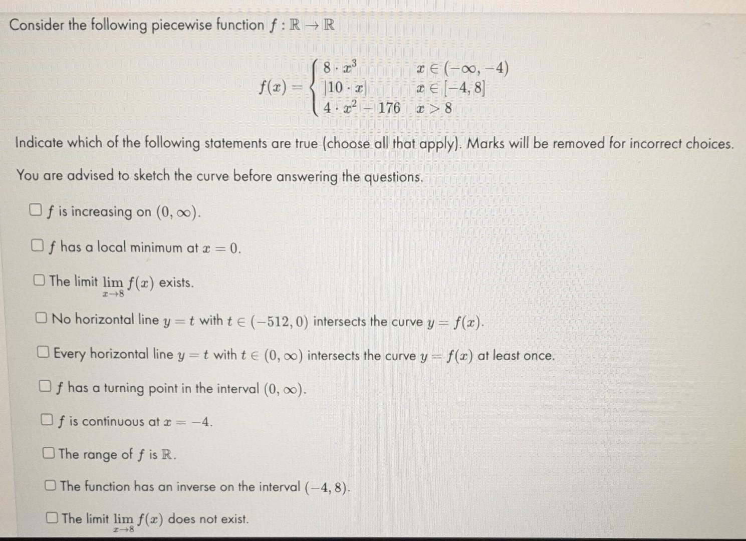 Solved Consider the following piecewise function f:R→R | Chegg.com