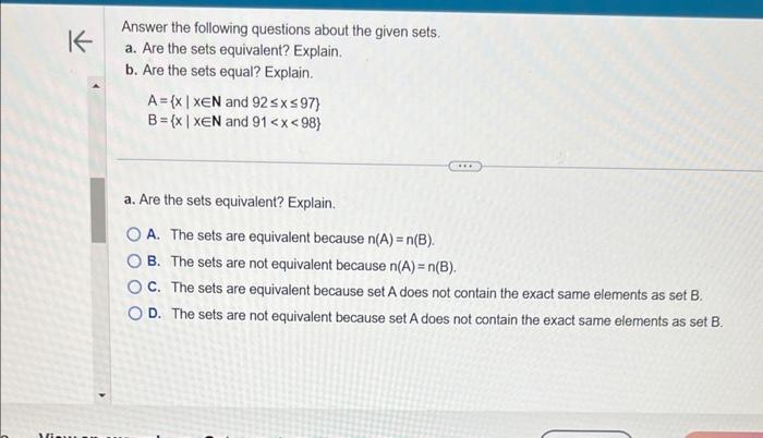 Solved Answer the following questions about the given sets. | Chegg.com