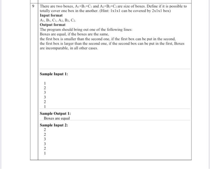 Solved 9 There are two boxes, A, B, C, and A, B, C are size | Chegg.com