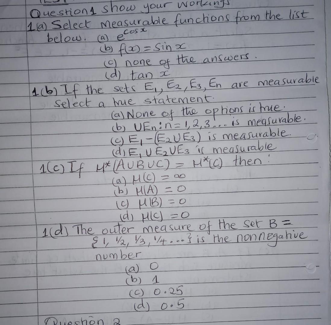 Solved 1 (a) Select measurable functions from the list | Chegg.com