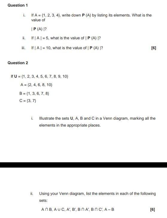 Solved Question 1 i. If A={1,2,3,4}, write down P (A) by | Chegg.com