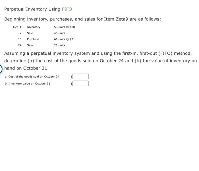 Solved Perpetual Inventory Using FIFO Beginning inventory, | Chegg.com