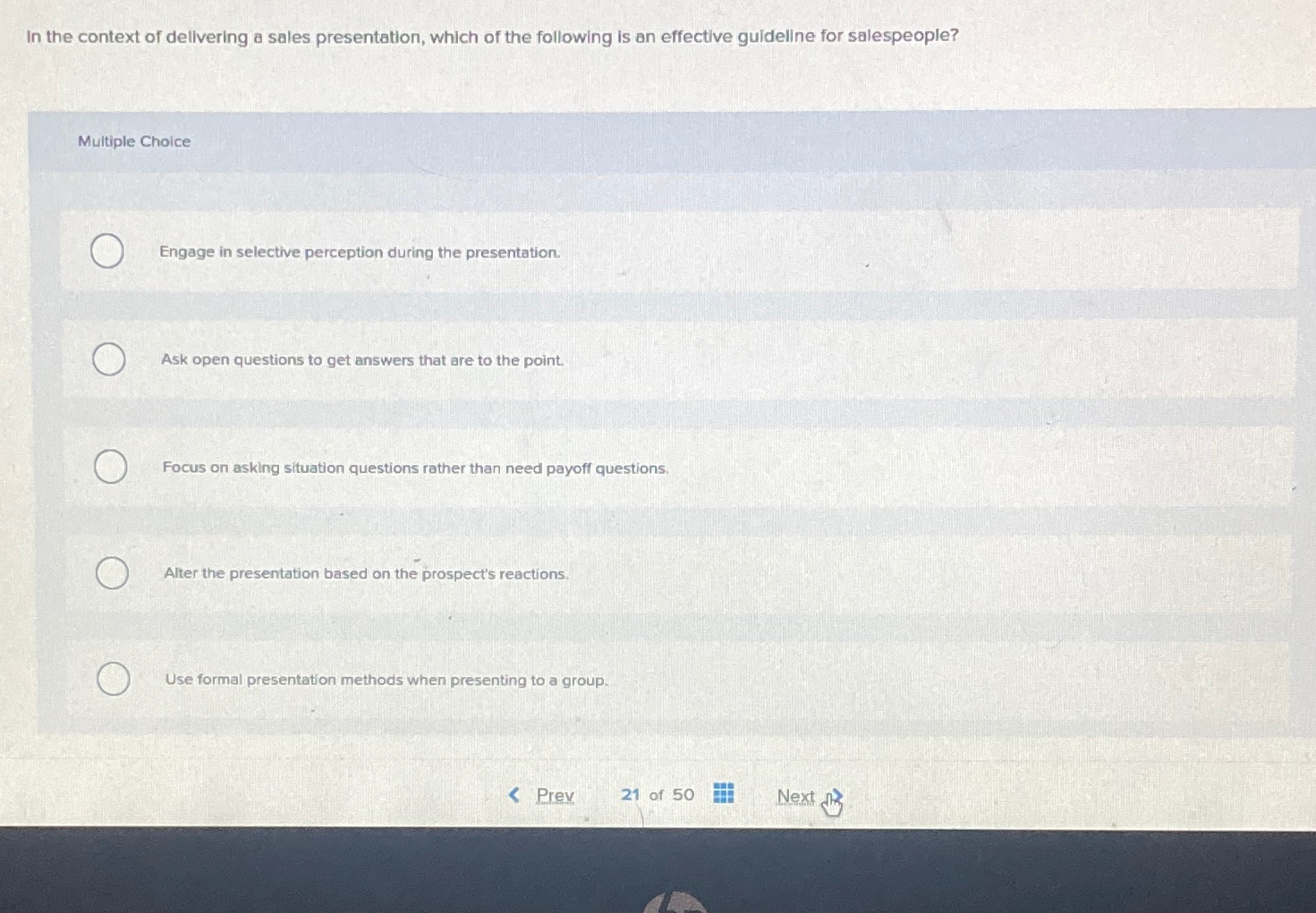 Solved In the context of delivering a sales presentation, | Chegg.com