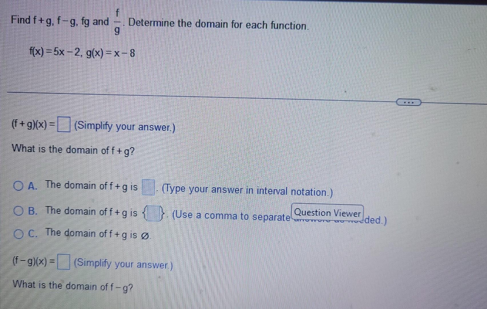 Solved Find f+g,f−g,fg and gf. Determine the domain for each | Chegg.com