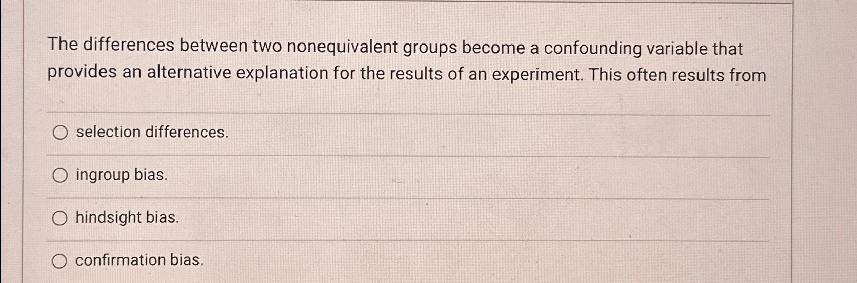 Solved The differences between two nonequivalent groups | Chegg.com