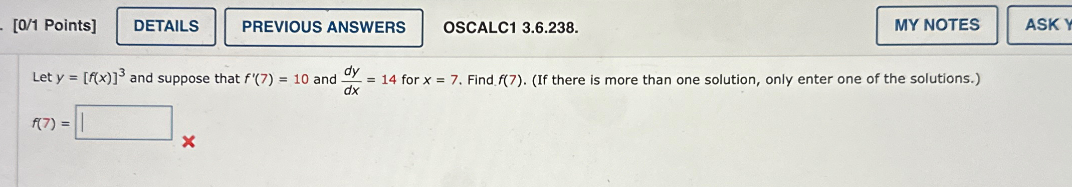 Solved [0/1 ﻿Points]OSCALC1 3.6.238.Let y=[f(x)]3 ﻿and | Chegg.com