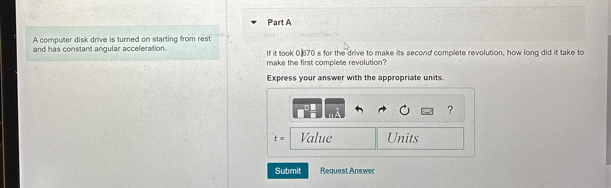 Solved Part AA computer disk drive is turned on starting | Chegg.com