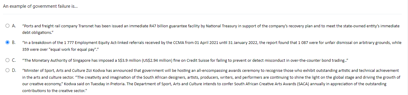 Solved An example of government failure is...A. ﻿"Ports and | Chegg.com