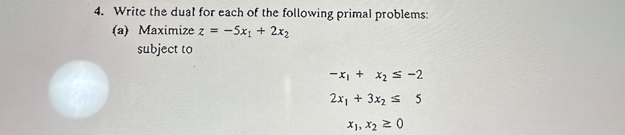 Solved Write the dual for each of the following primal | Chegg.com