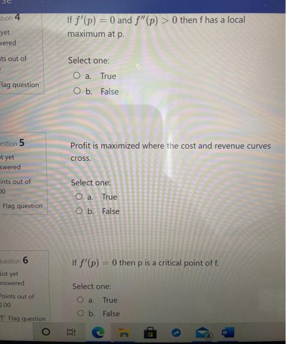 Solved stion 4 If f'(p) = 0 and f"(p) > 0 then f has a local | Chegg.com