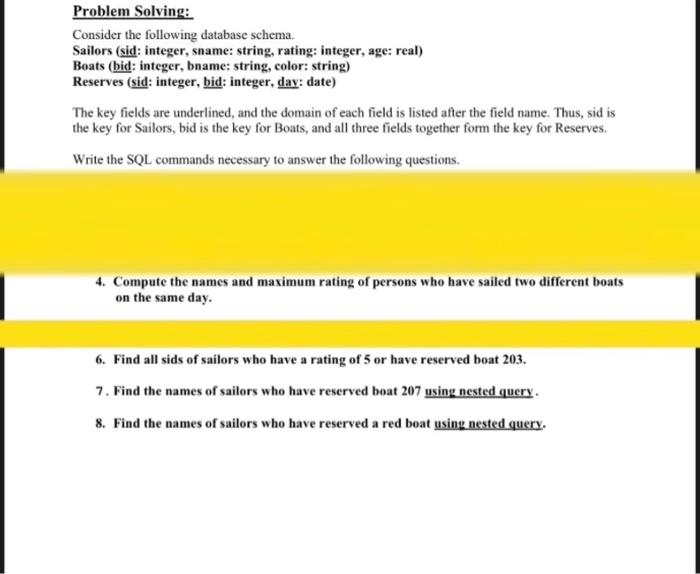 Solved Problem Solving: Consider the following database | Chegg.com