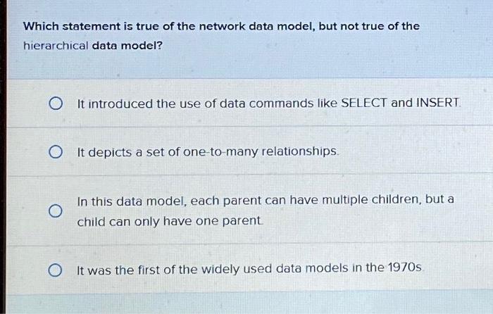 Solved Which statement is true of the network data model, | Chegg.com