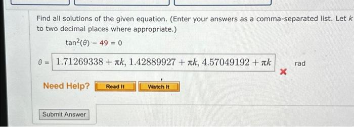 Solved Find all solutions of the given equation. (Enter your | Chegg.com