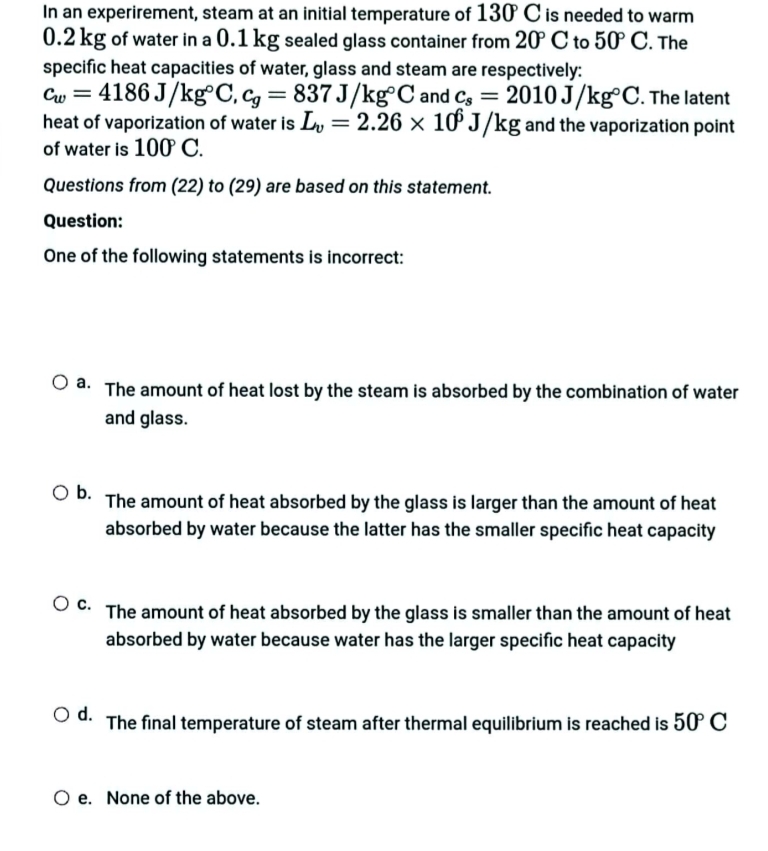 Solved In an experirement, steam at an initial temperature | Chegg.com
