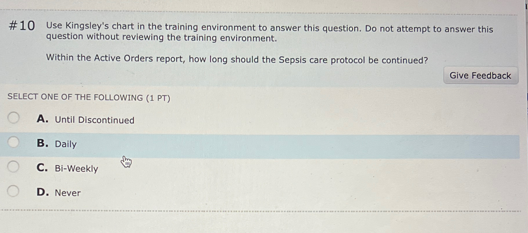 Solved #10 ﻿Use Kingsley's chart in the training environment | Chegg.com