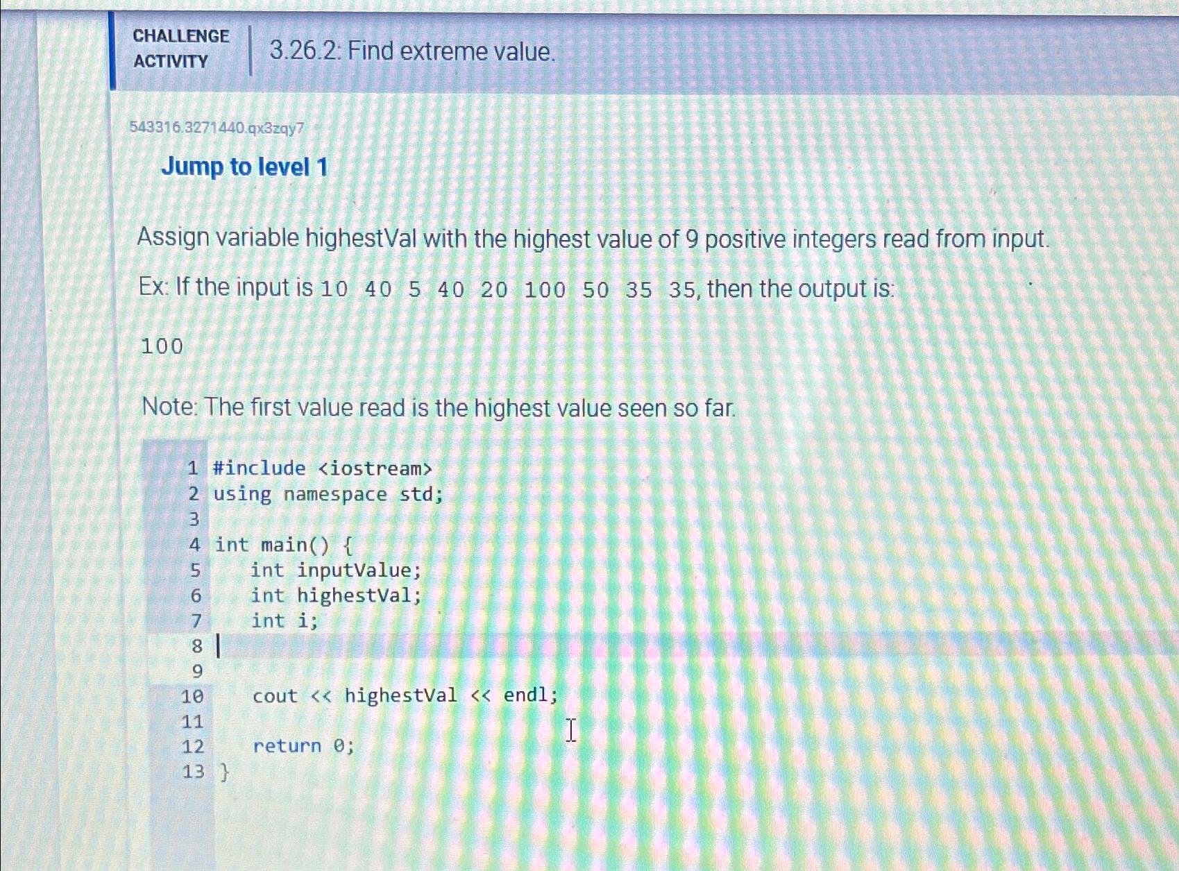 Solved CHALLENGEACTIVITY3.26.2: Find extreme | Chegg.com