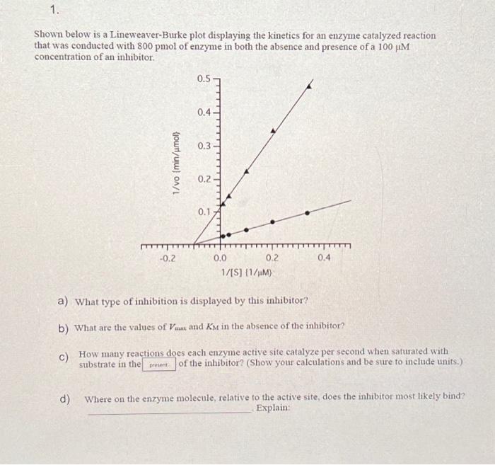 Solved Shown below is a Lineweaver-Burke plot displaying the | Chegg.com