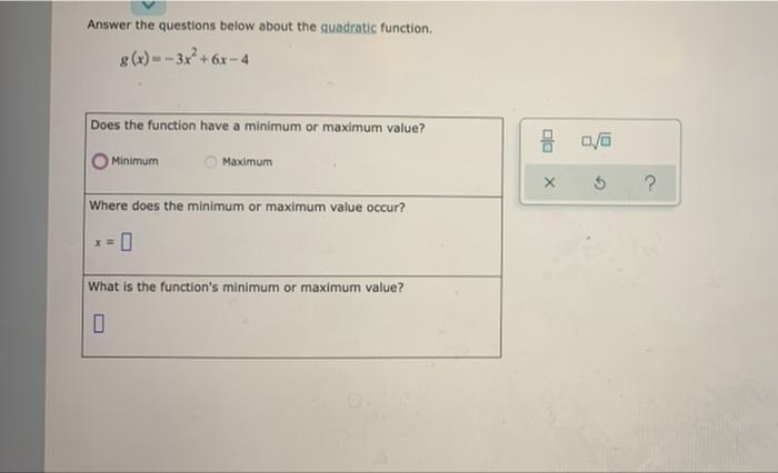 Solved Answer the questions below about the quadratic | Chegg.com