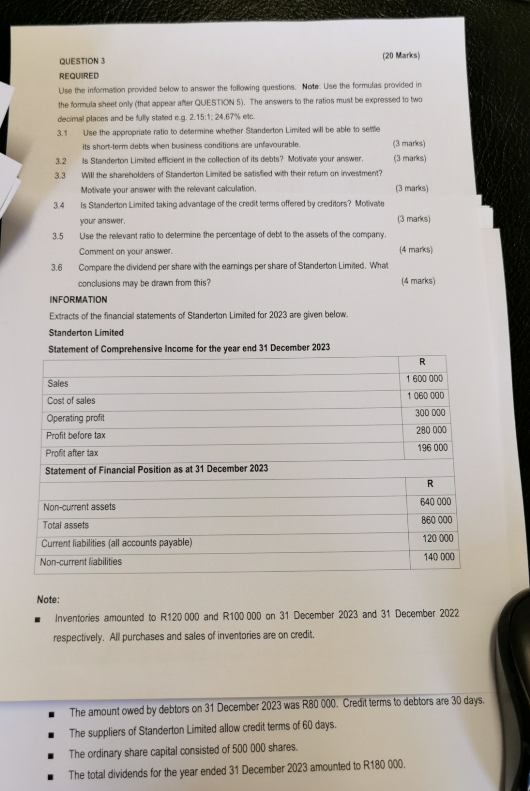 Solved QUESTION 3(20 ﻿Marks)REQUIREDUse the information | Chegg.com