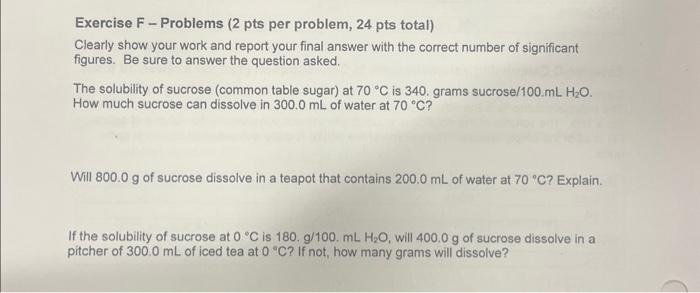 Solved Exercise F - Problems ( 2 pts per problem, 24 pts | Chegg.com