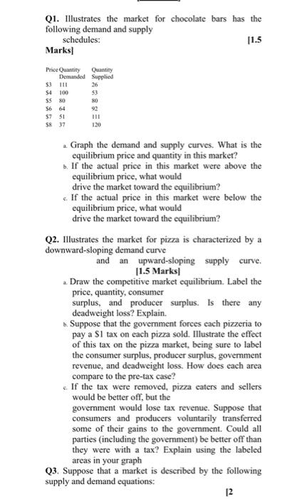 Solved Q1. Illustrates the market for chocolate bars has the | Chegg.com
