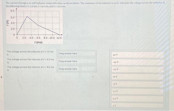 Solved The current through a 10mH inductor varies with time, | Chegg.com