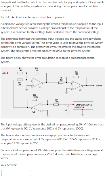 Proportional feedback control can be used to control | Chegg.com