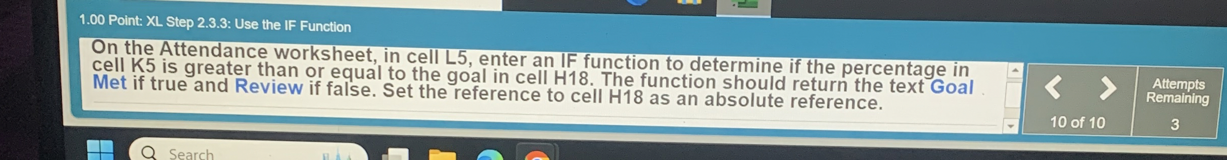 Solved 1.00 ﻿Point: XL Step 2.3.3: Use the IF FunctionOn the | Chegg.com