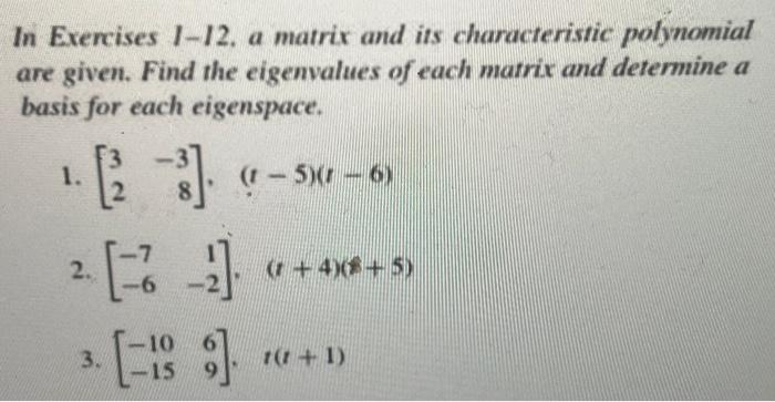 Solved In Exercises 1-12, a matrix and its characteristic | Chegg.com