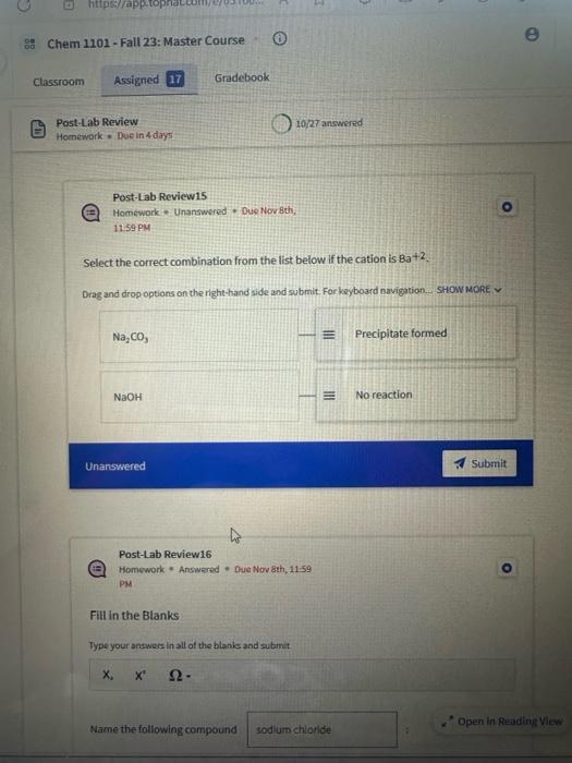 Post-Lab Review15 Homework * Unanswered * Dup Nov8th, | Chegg.com