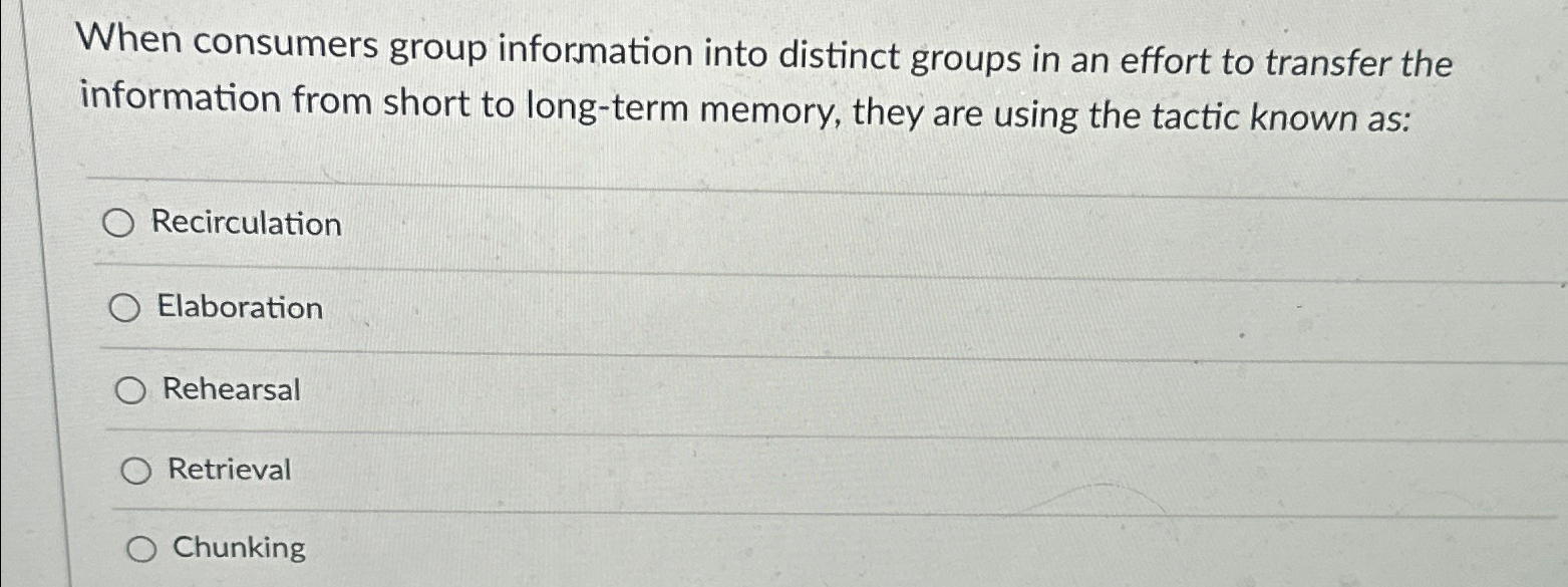 Solved When consumers group information into distinct groups | Chegg.com