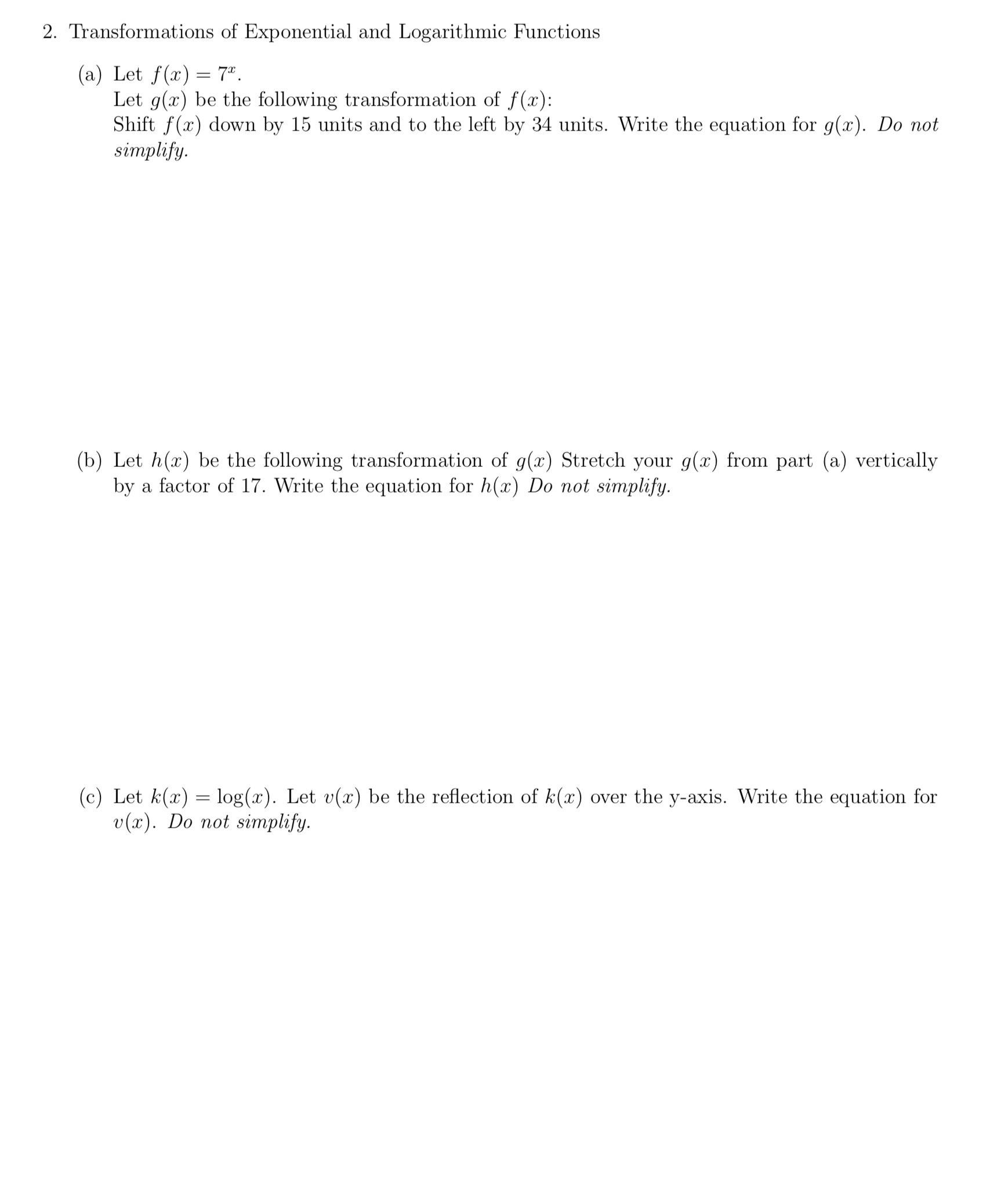 Solved Transformations of Exponential and Logarithmic | Chegg.com