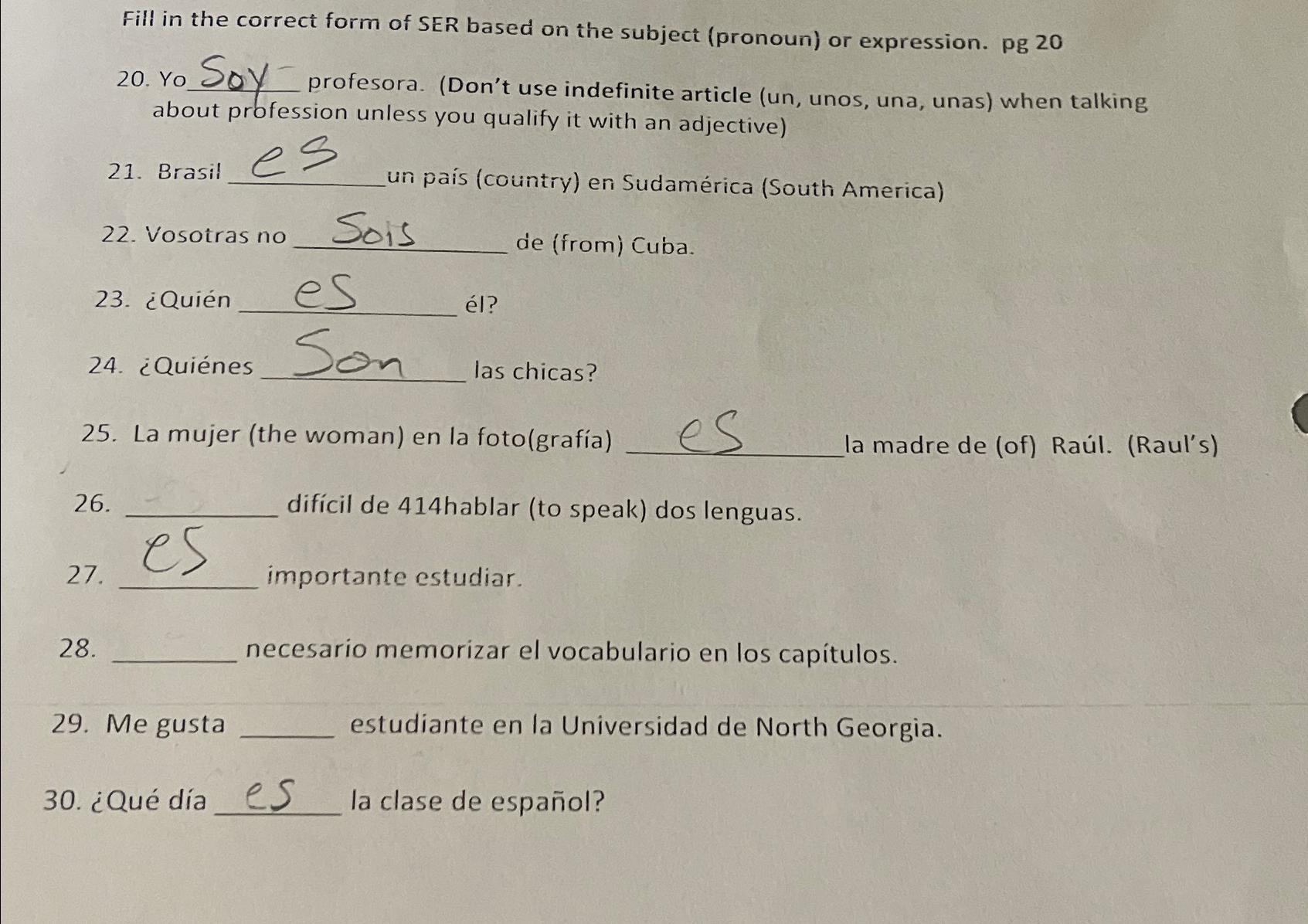 Solved Fill in the correct form of SER based on the subject | Chegg.com
