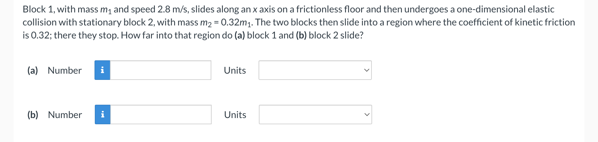 Solved Block 1, ﻿with mass m1 ﻿and speed 2.8ms, ﻿slides | Chegg.com