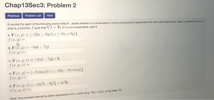 Solved Chap13Sec3: Problem 2 Previous Problem List Next (5 | Chegg.com